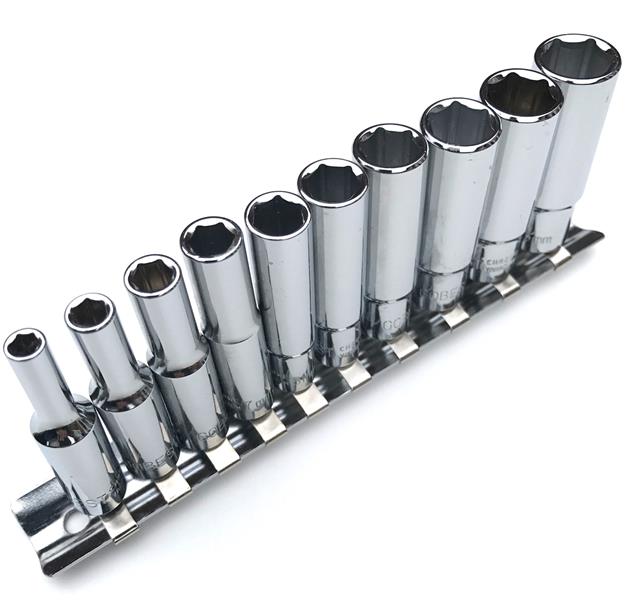GOBEST 1/4" deep socket set 10 pcs, CrV 50V30 steel, sizes 4-13mm (GB ...