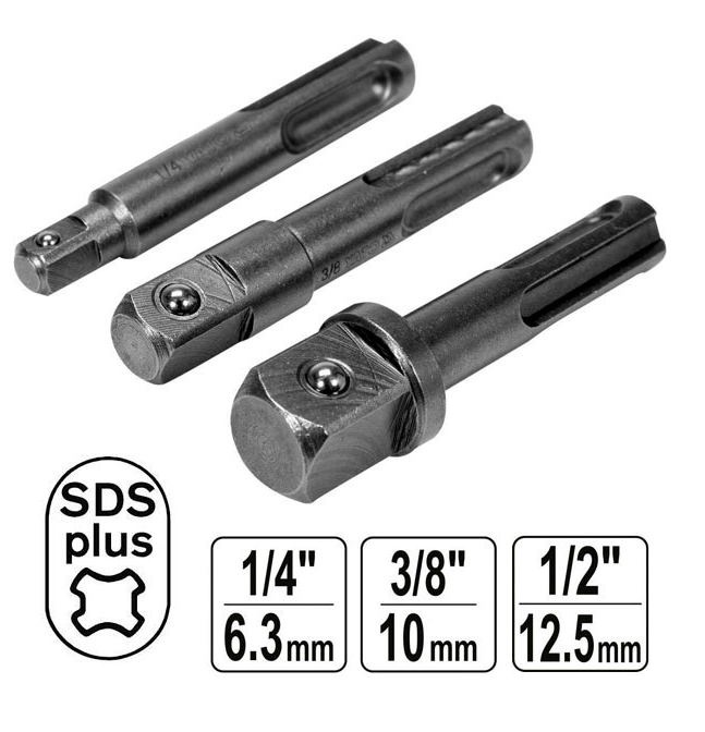 HARDEN SDS Plus socket adaptor set 3 pcs, 1/2", 3/8", 1/4" (HAR 550743 ...