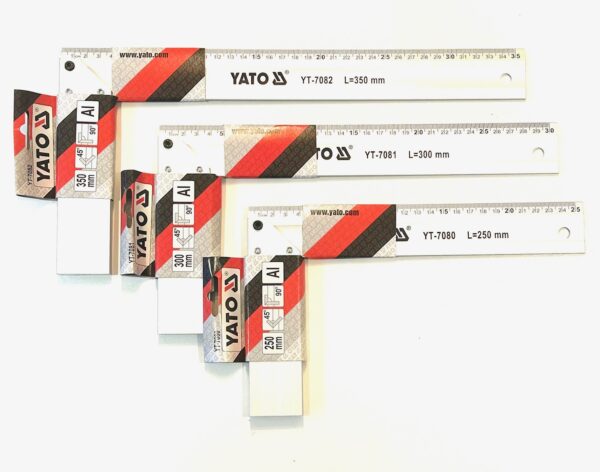 YATO Metric Try Square 350, 300 & 250mm set Lightweight 45 and 90 ...